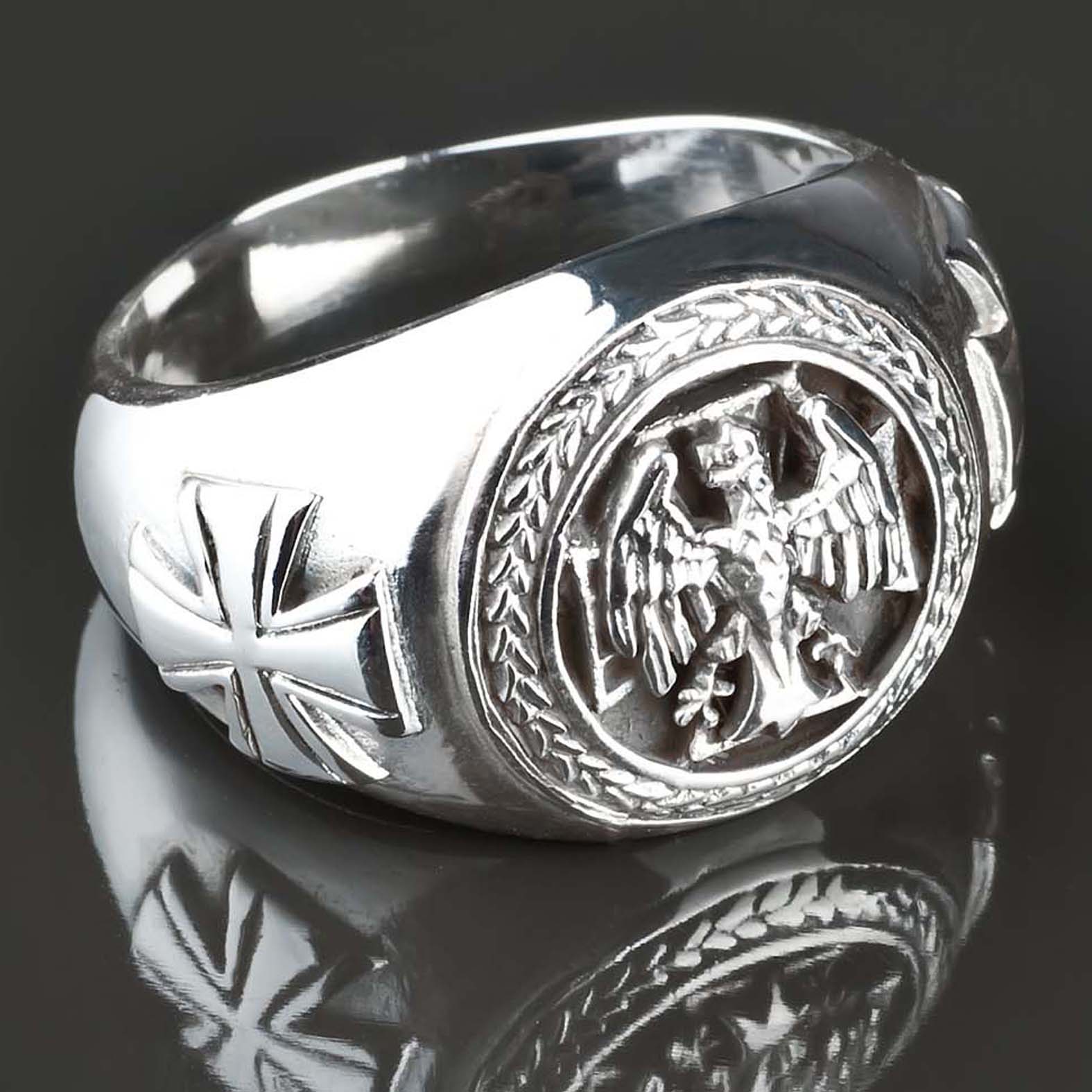 925 Silber Ehrenring Eisernes Kreuz Bundesadler Siegel Ring Biker Adler ...