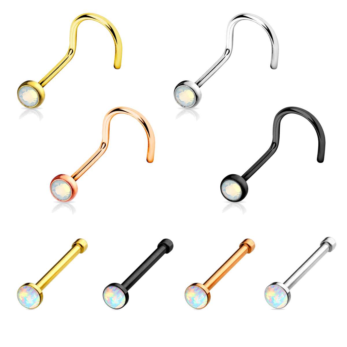 0,8mm Nasenstecker gebogen Opal Nasen Piercing Stecker Nasen Ring ...